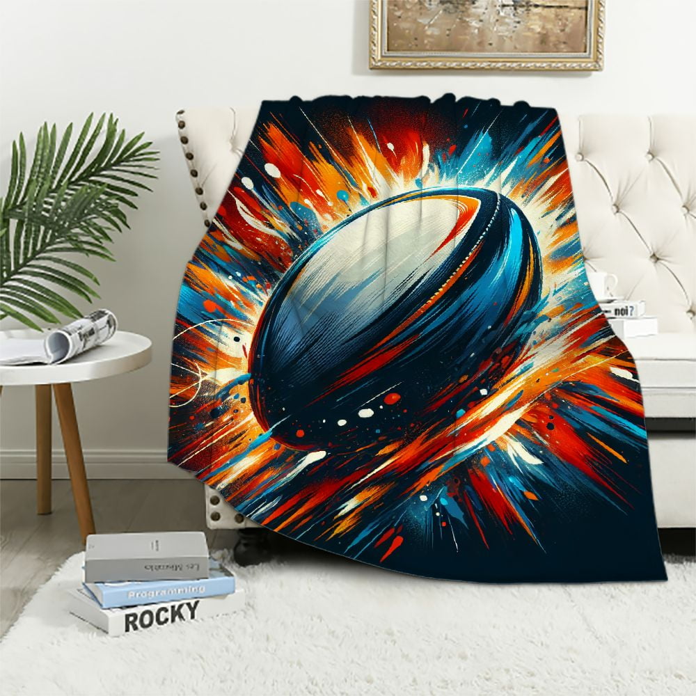 COMIO Sylvie Vintage Rugby Ball Design Blanket Colorful Print for Bed ...