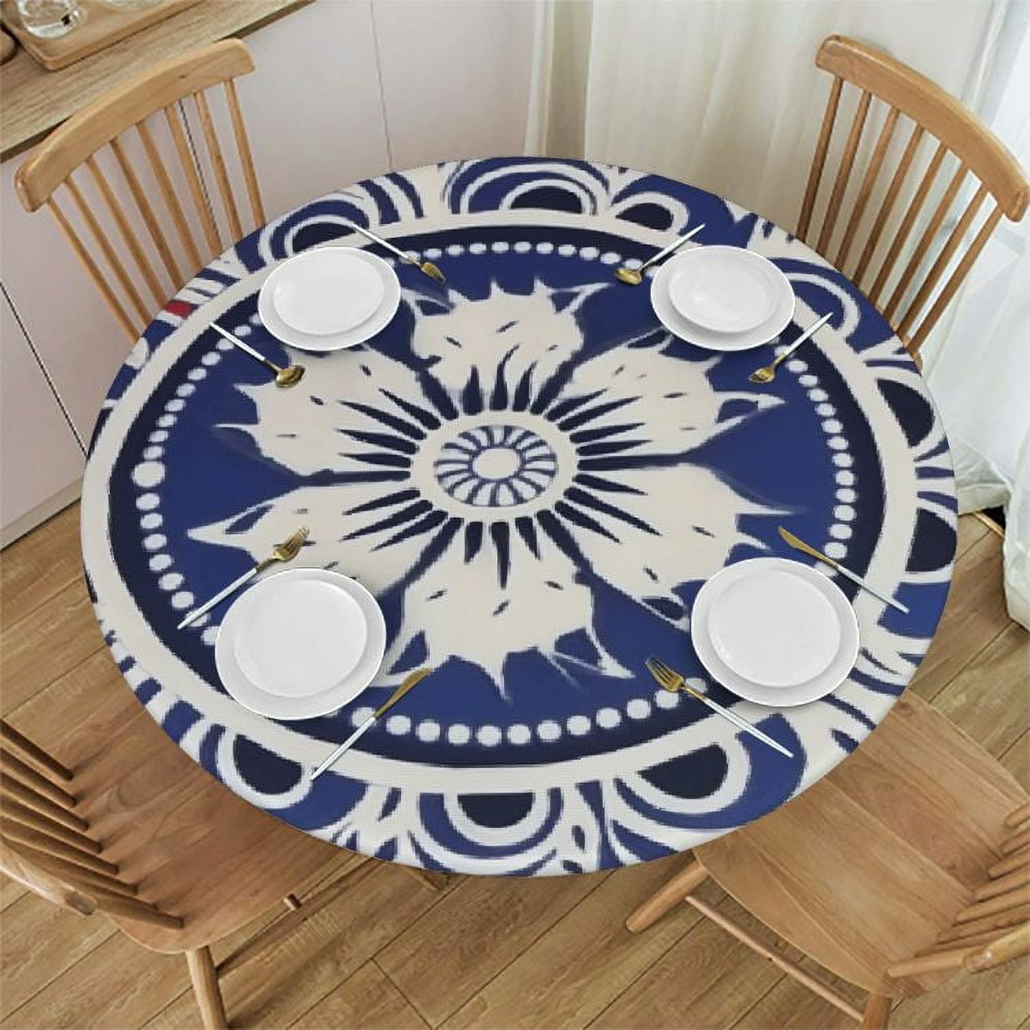 COMIO Tablecloth Mandala Pattern Tablecloths Diameter Round Blue and ...