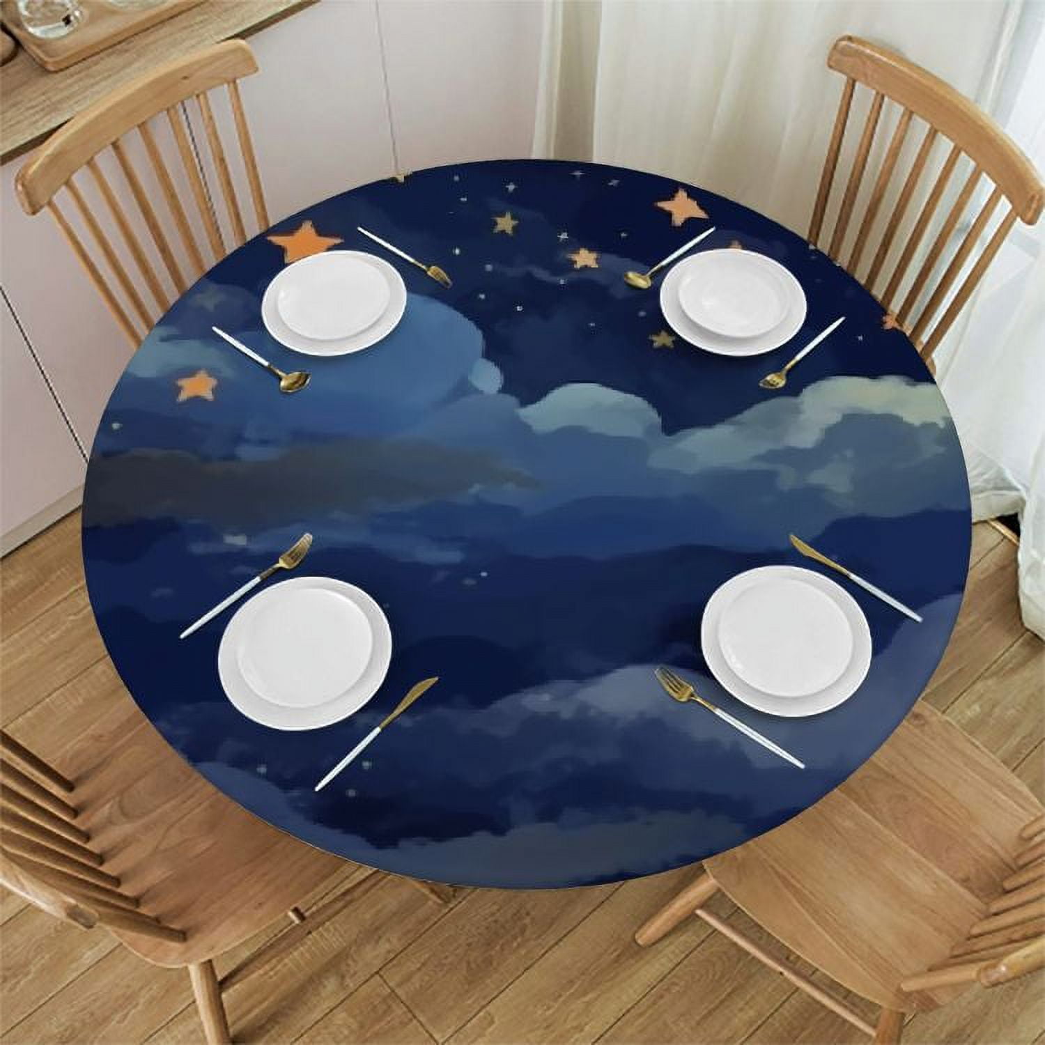 COMIO Tablecloth Round Stars and Clouds Table Cloth Dark Blue ...