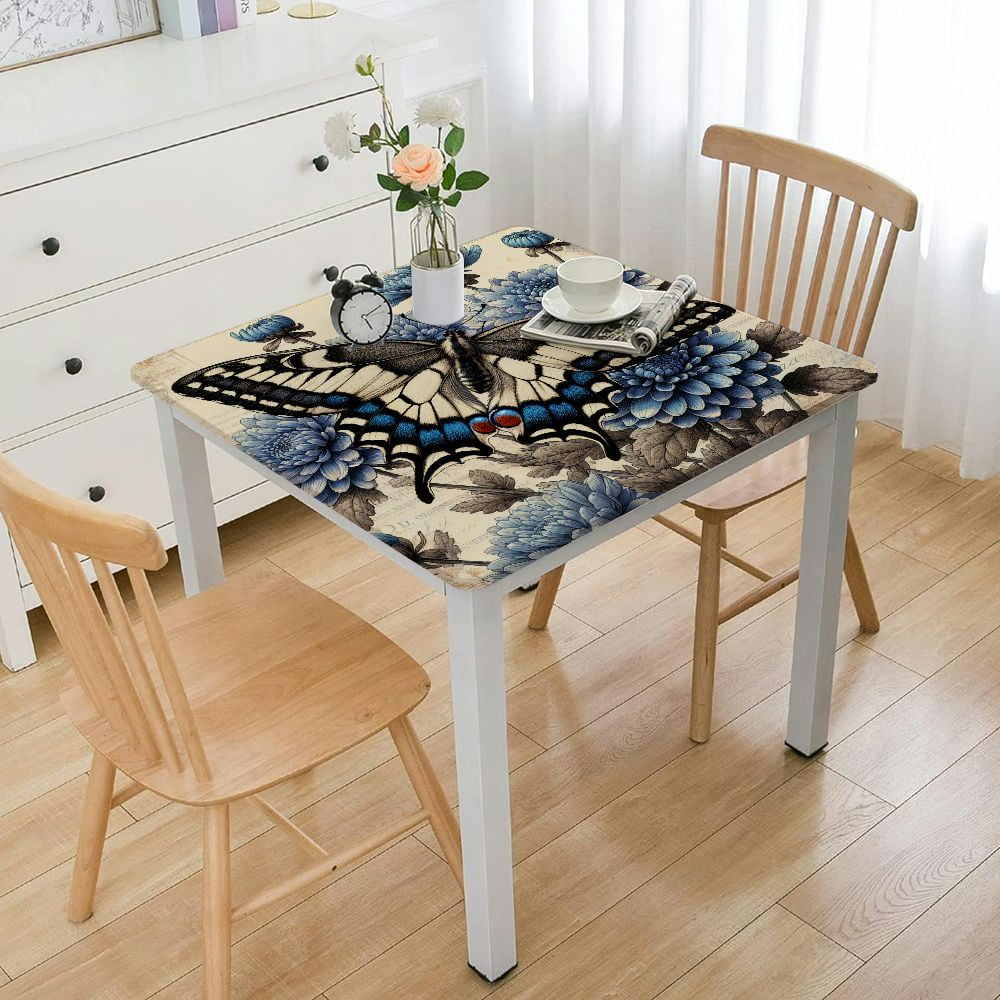 COMIO Tablecloths Blue Butterfly Watercolor Orchid Flower Rustic ...