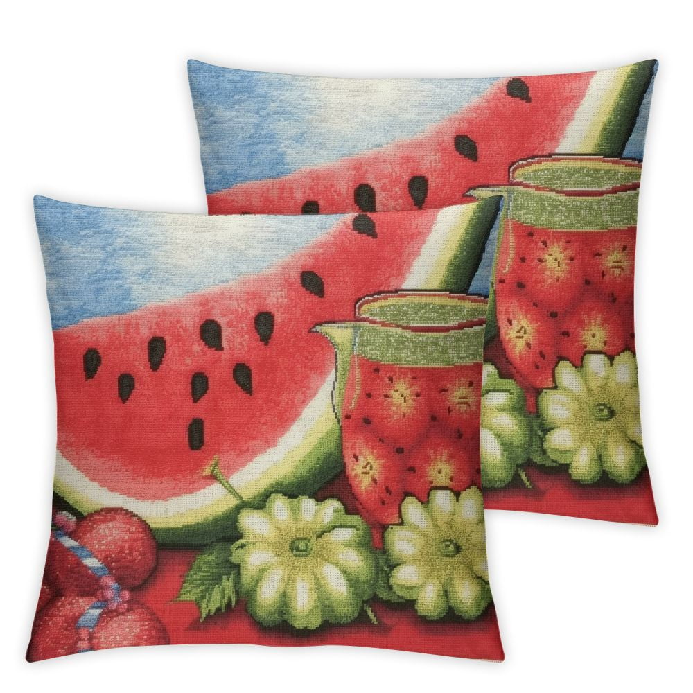 QZHH Tache Watermelon Throw Pillow Cover Blue Red Fruity Drinks ...