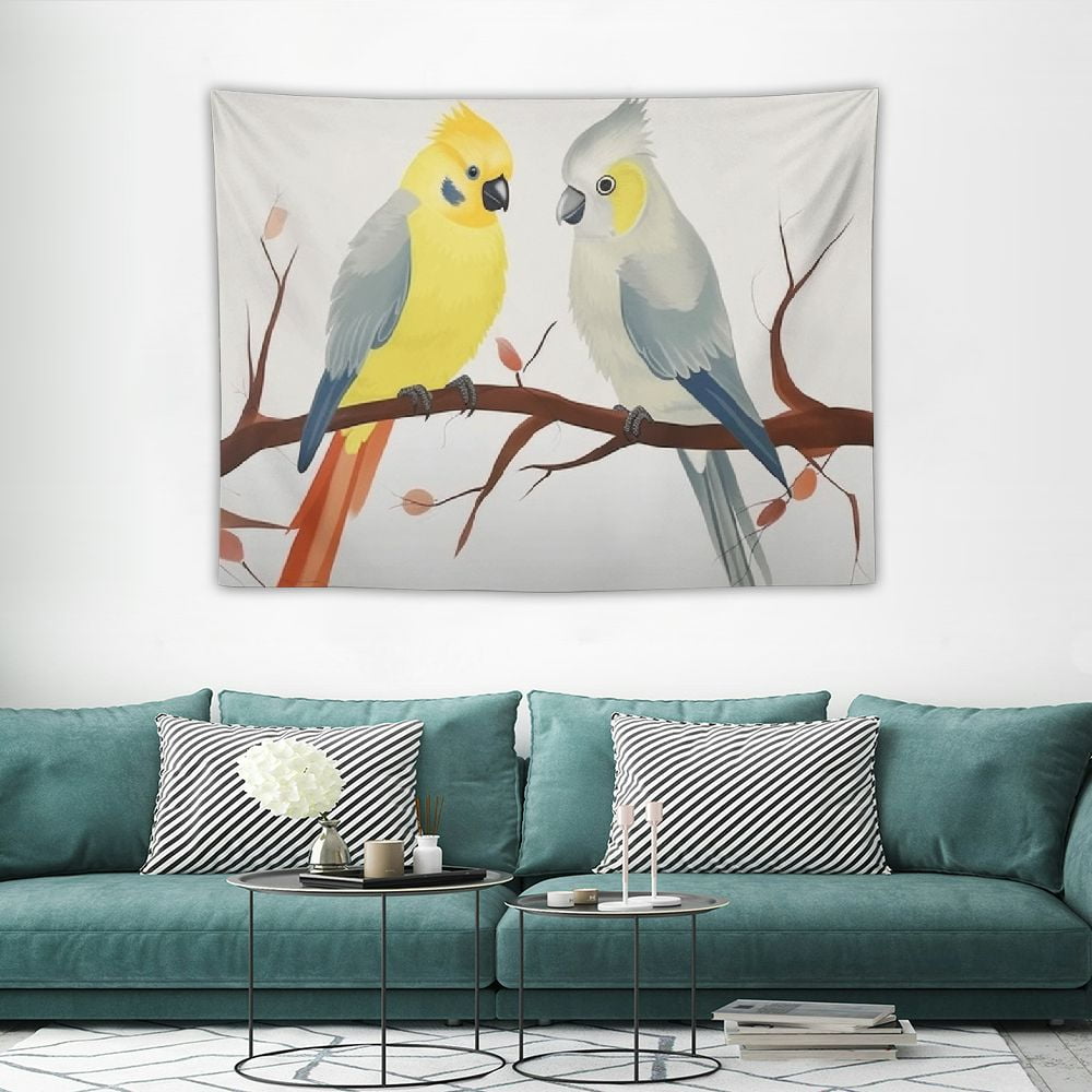 COMIO Tapestry Wall Hanging Colorful Ara Gray Yelllow Parrots Animals ...