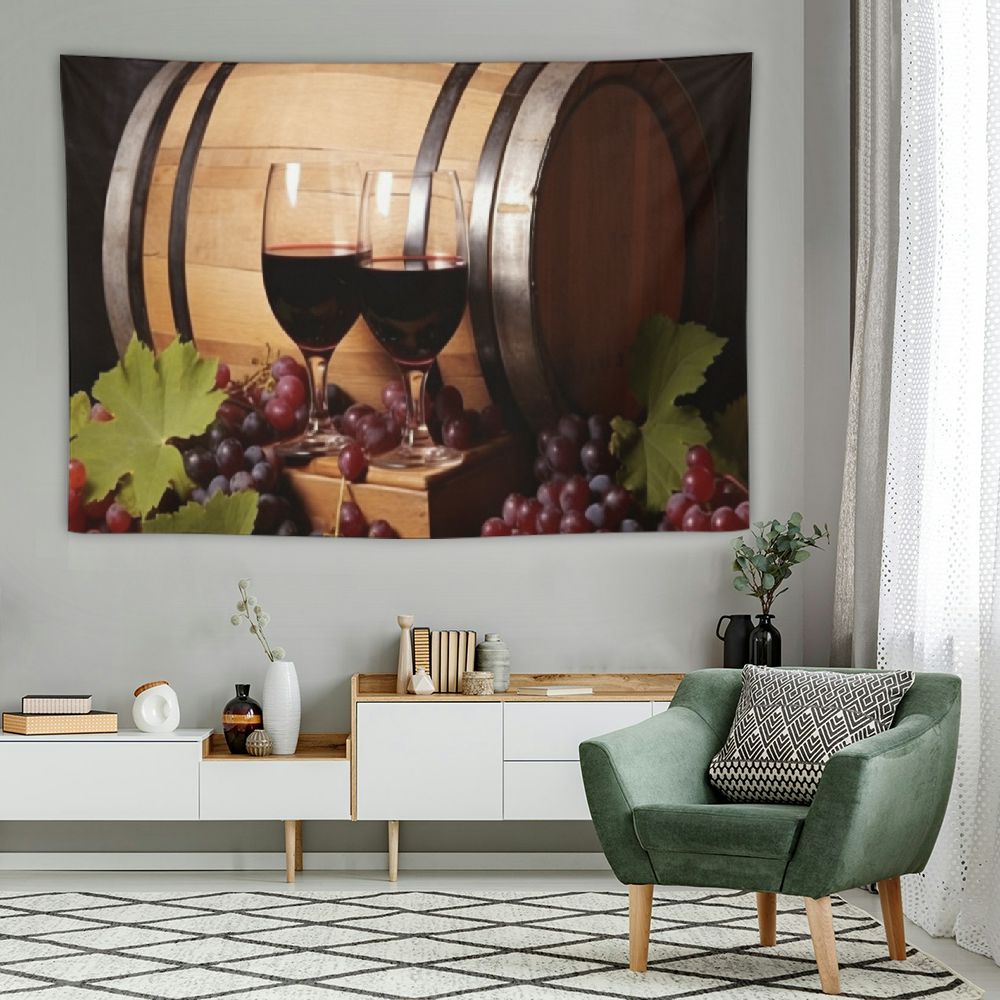 COMIO Tapestry Wall Hanging Red Grape Wine Leaf Wood French Grapes ...