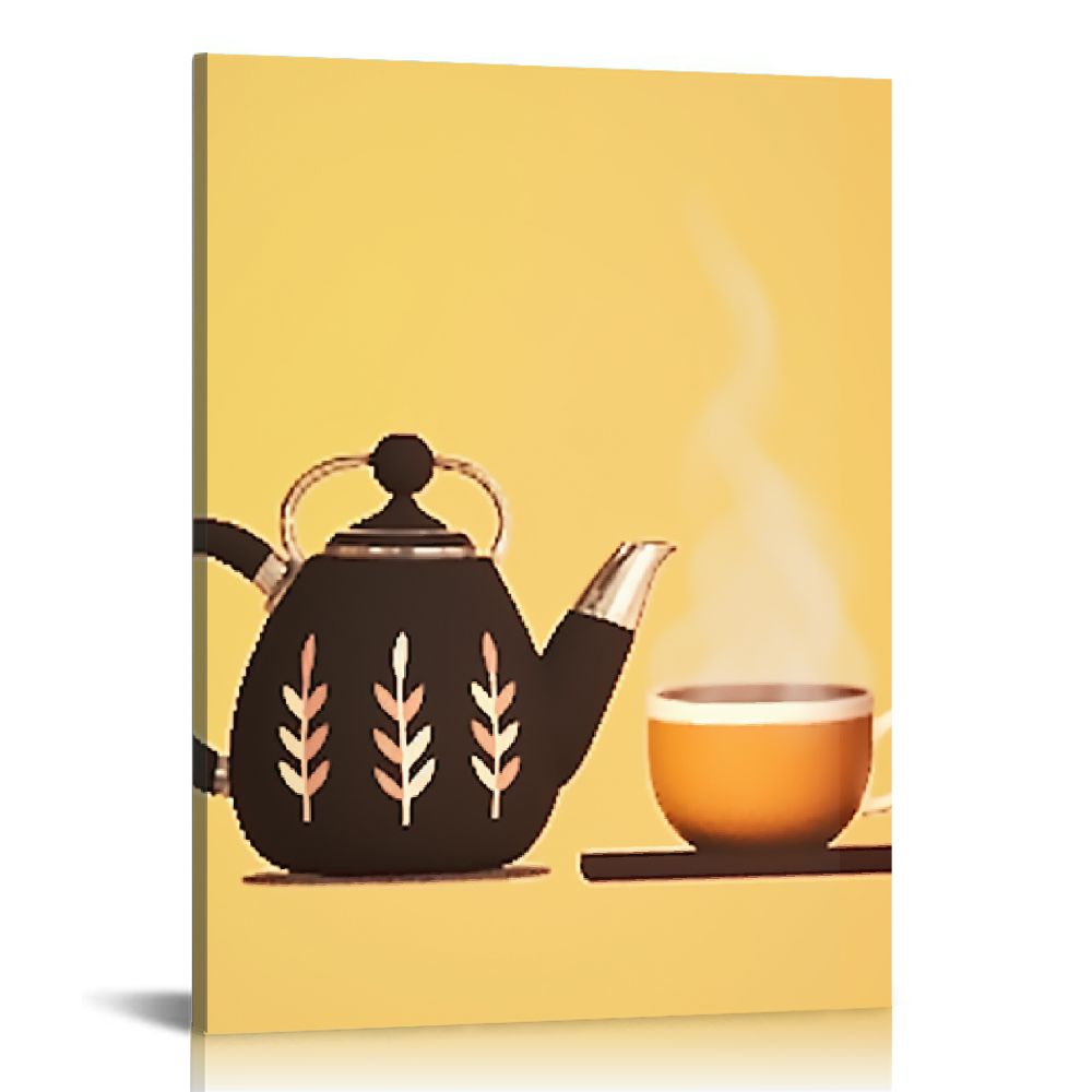 COMIO Tea Cup Canvas Wall Art Tea Pot Wall Pictures Kitchen Artwork For ...