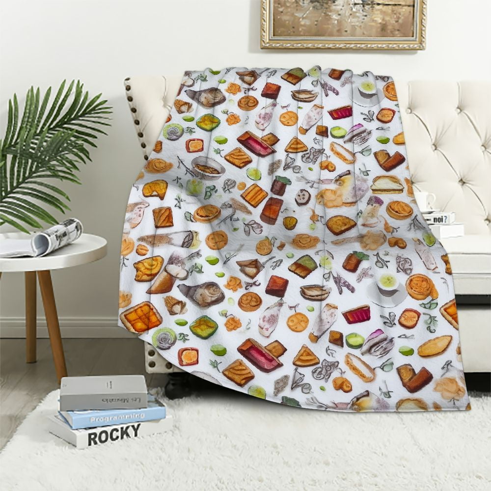 COMIO Tea Party Throw Blanket, Spoon Croissant Muffin French Press ...