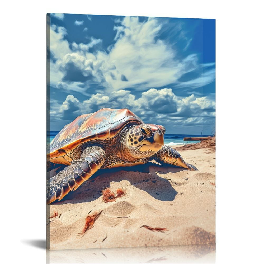 COMIO Teal Sea Turtle Wall Art Beach Blue Ocean Pictures Wall Decor ...