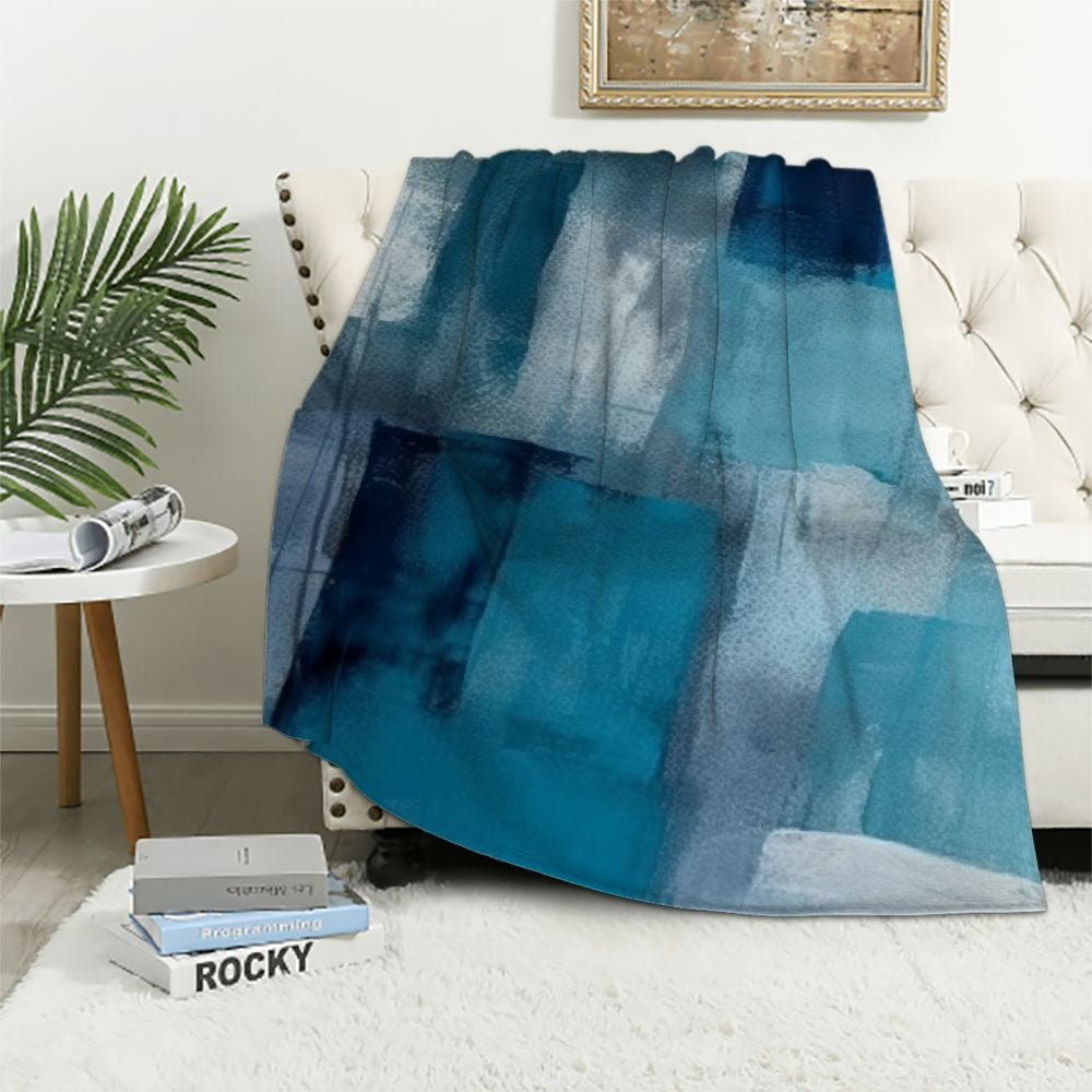 COMIO Teal Turquoise and Grey Sherpa Throw Blanket for Bed Couch ...