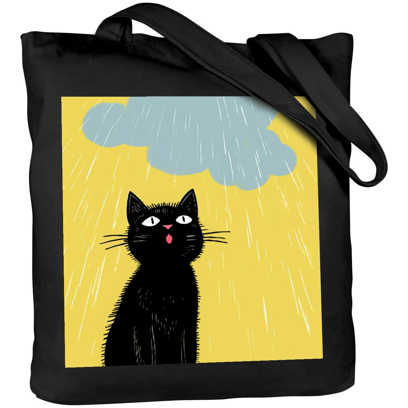 COMIO Temu Canvas Tote Bag Black Portable Tote Bag Happy Cat 14.1x15 ...