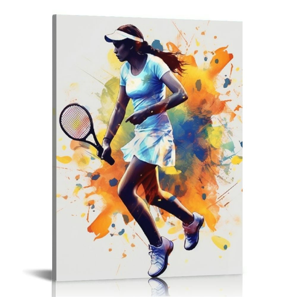 COMIO Tennis Player Watercolor Wall Art Tennis Player Women Girl Canvas ...