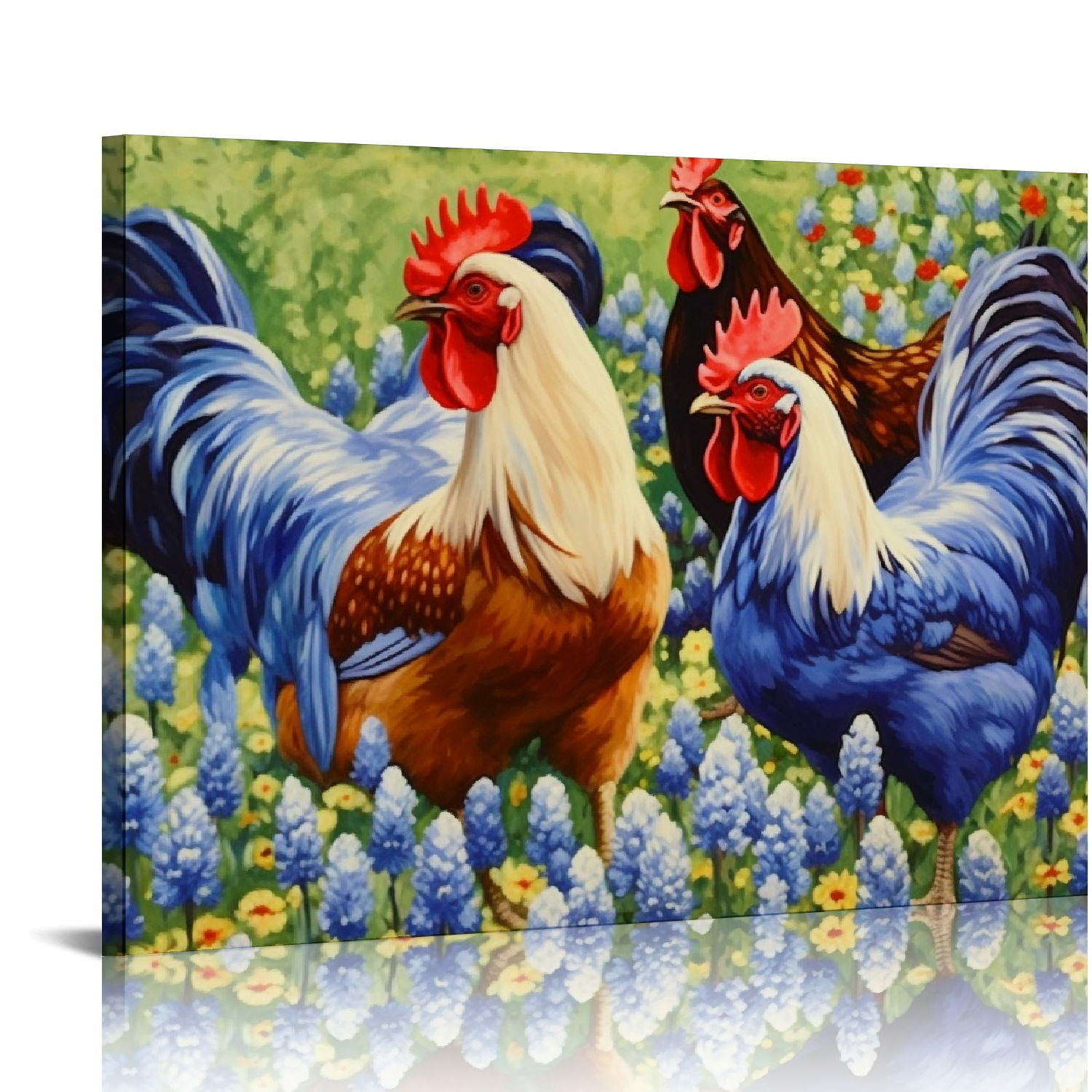 COMIO Texas Farmhouse Canvas Wall Art Rooster Chicken in Bluebonnet ...
