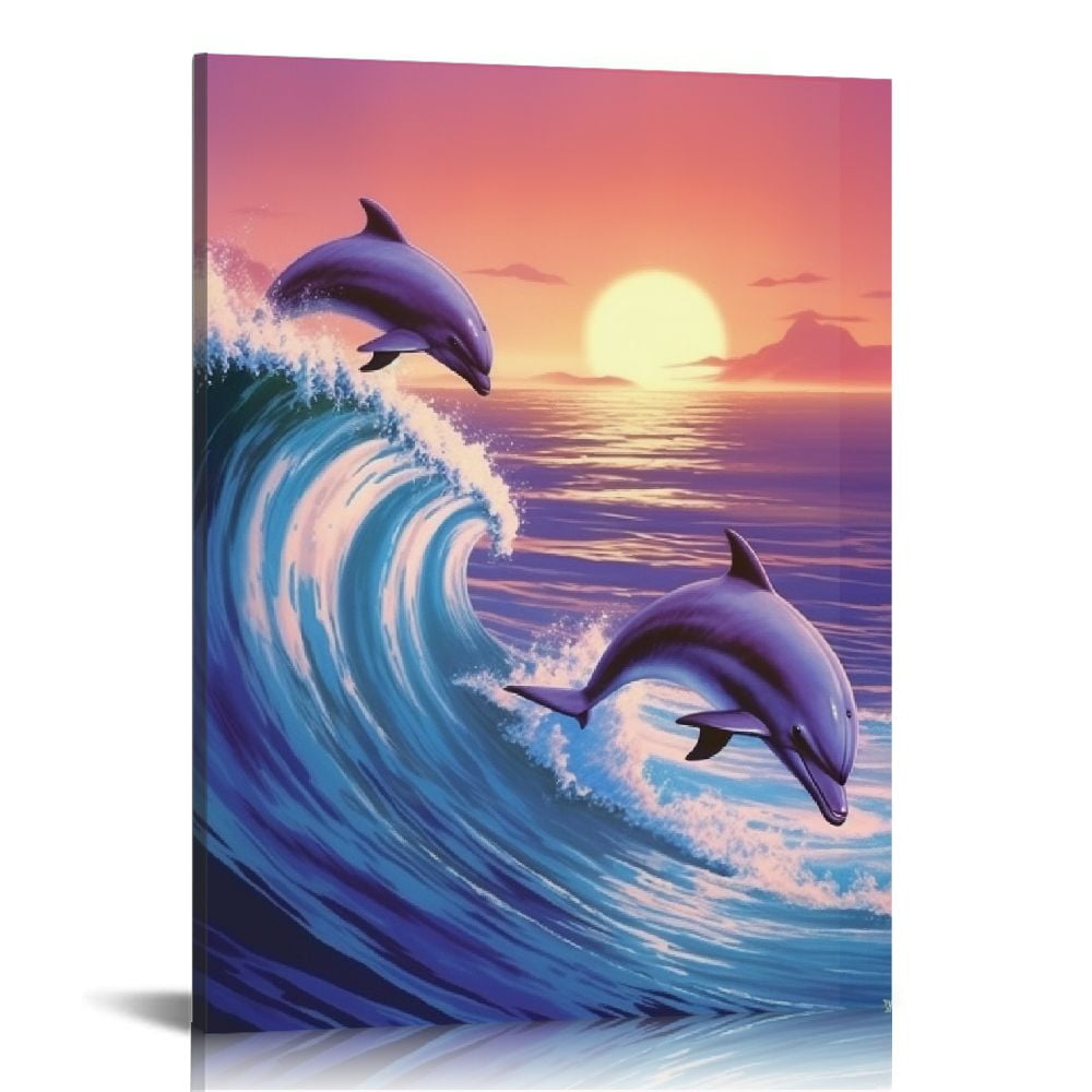 COMIO The Seaside Scenery Surfing Dolphin Posters HD Canvas Print ...