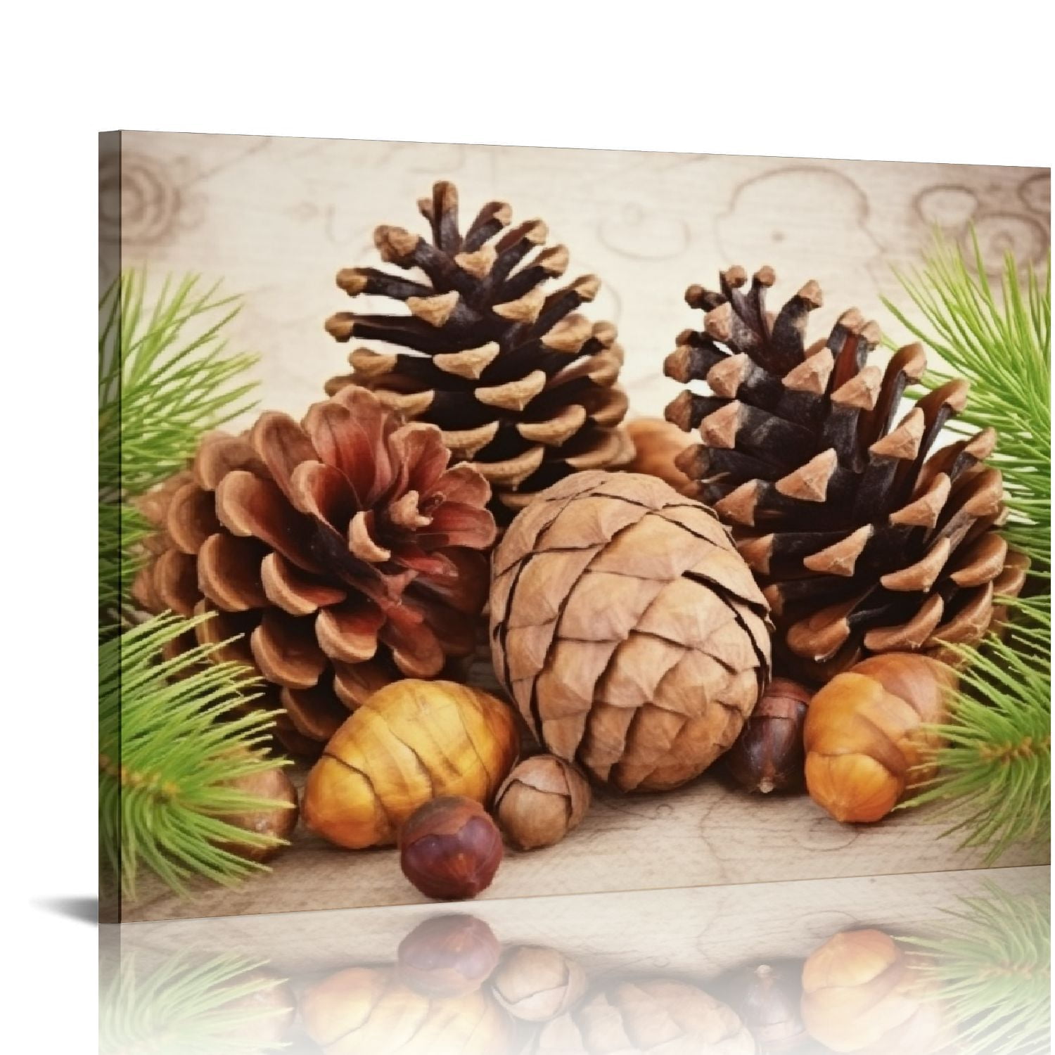 COMIO Three Pine Cones Placed on a Vintage Background - Canvas Art Home ...