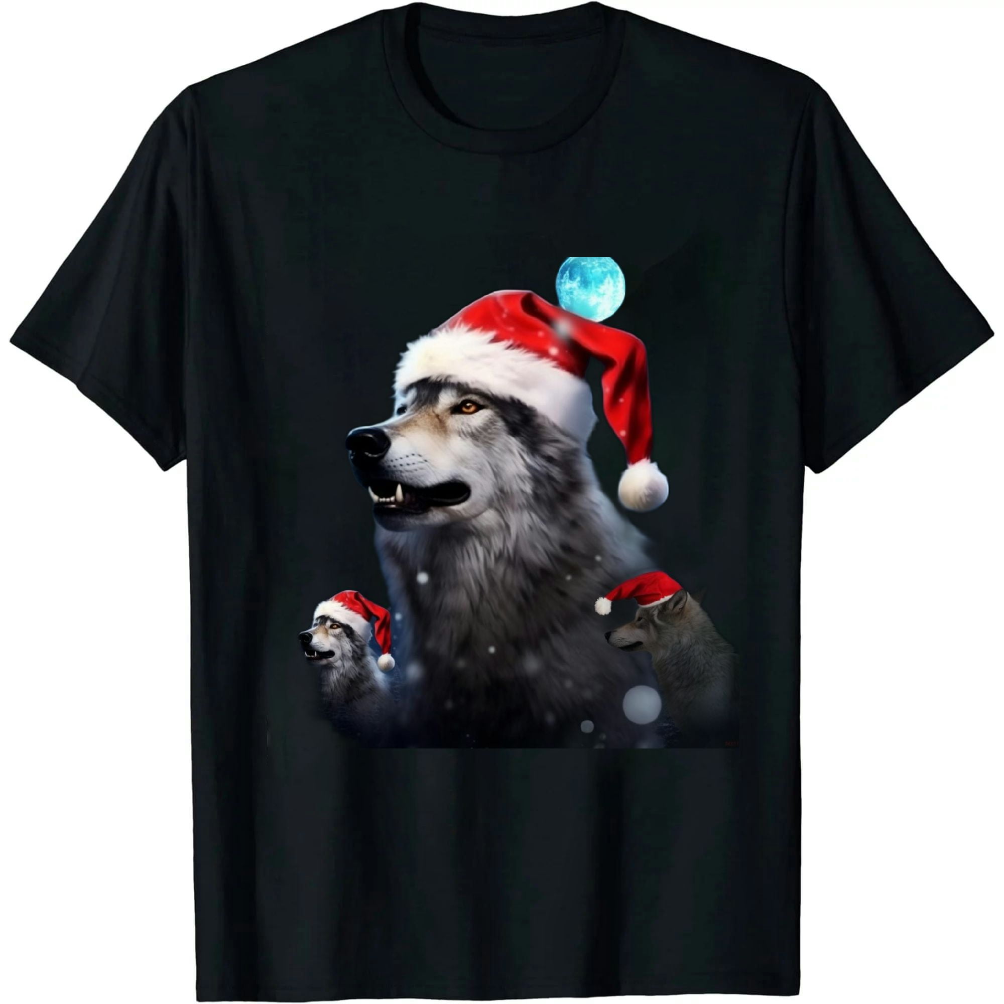 COMIO Three Wolves Howling Under Moon Christmas Santa Wolf Lover T ...