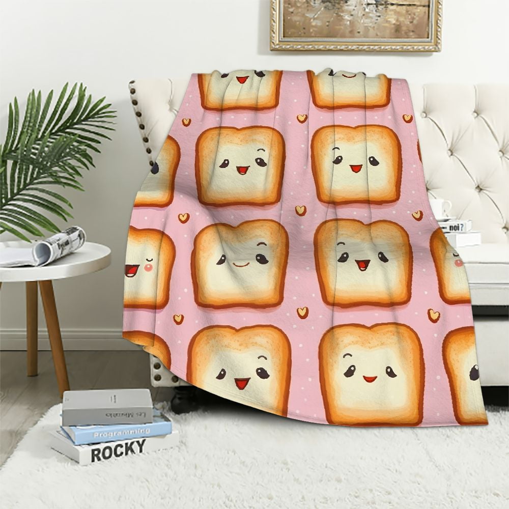 COMIO Throw Blanket,Cute Funny Bread Toast Pattern Flannel Soft Cozy ...