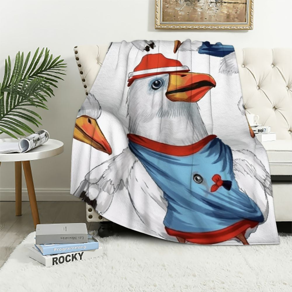 COMIO Throw Blanket,Funny Cute Seagull Cartoon Funny Seagull Beach Bird ...