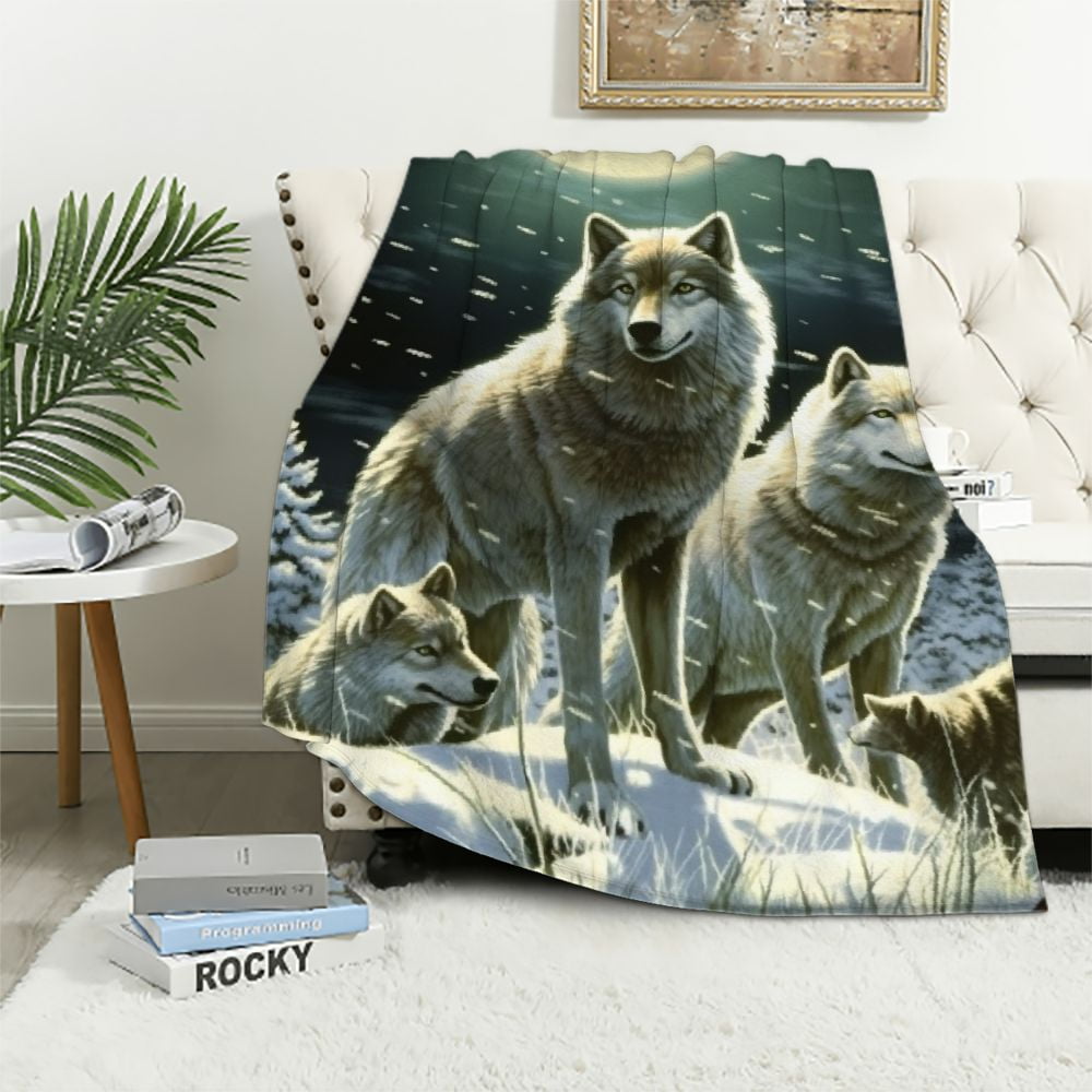 COMIO Throw Blanket Howling Wolf Moonlight Wild Wolves Flannel Fleece ...