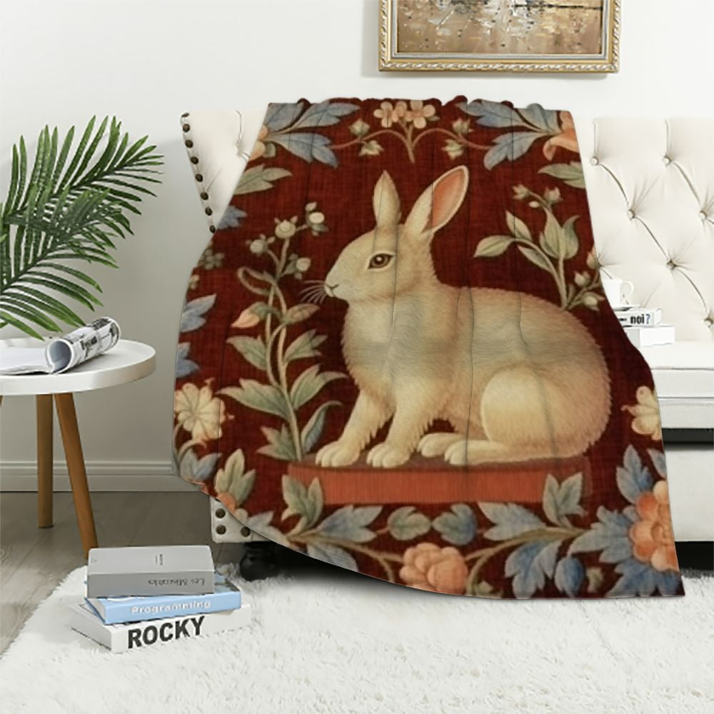 COMIO Throw Blanket Medieval Rabbit I French Modern Flannel Blanket ...