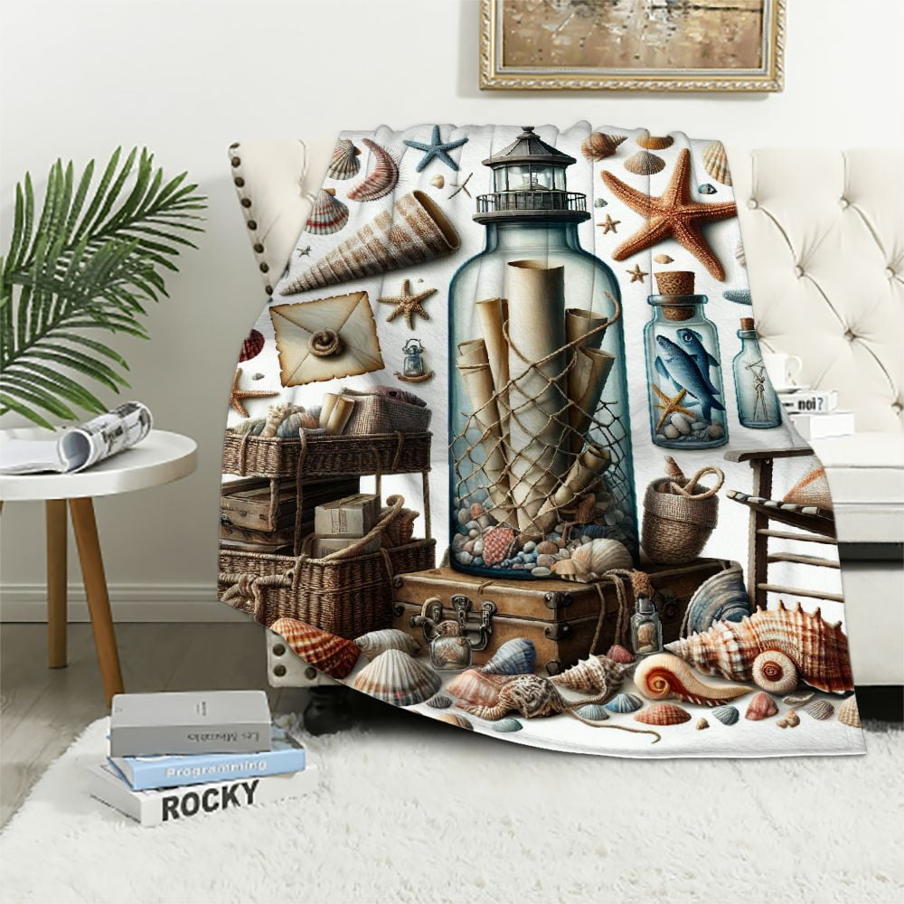 COMIO Throw Blanket Sailboat Lighthouse Plush Blanket and Throws ...