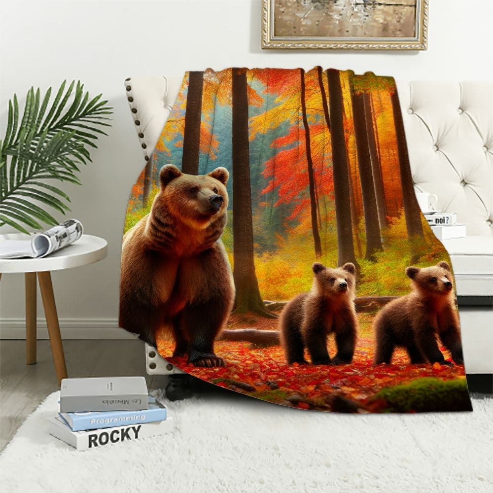 COMIO Throw Blanket, Soft Cozy Warm Fuzzy Flannel Plush Blanket Brown ...