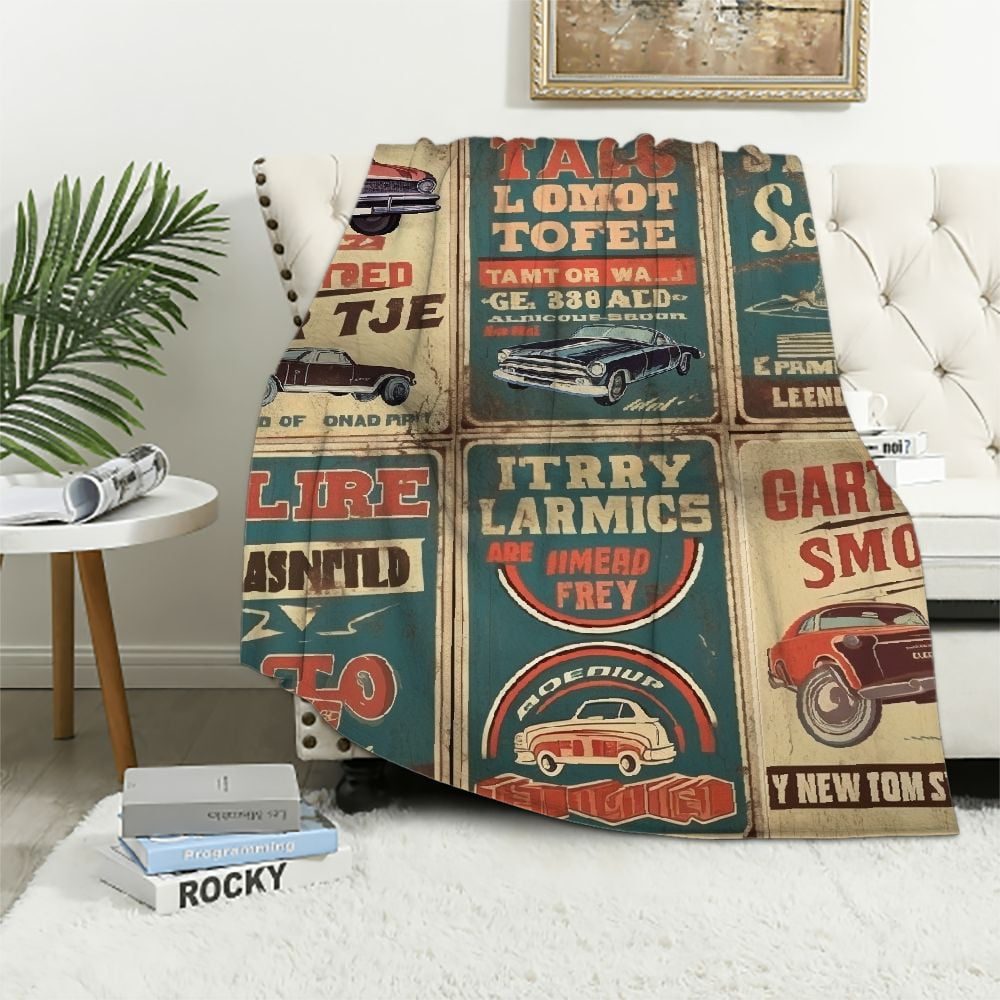 COMIO Throw Blanket, Vintage Car Signs Automobile Advertising Repair ...