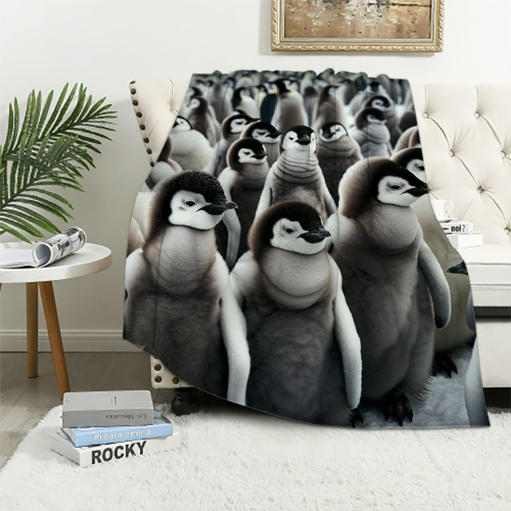 QZHH Throw Blanket Warm Fuzzy Plush Blanket Flannel Bed Blanket Cute Penguins Fun Art ...
