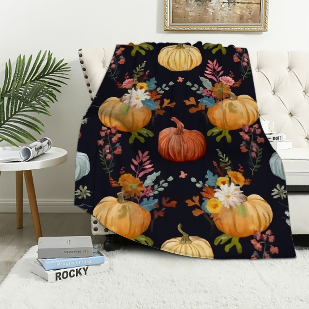 COMIO Throw Blankets, Fall Decor Throw Blanket with Pumpkins Leaves on ...