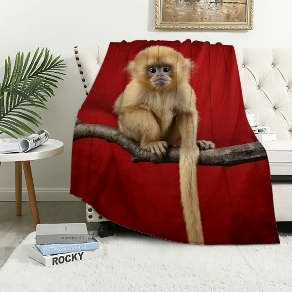 COMIO Throw Blankets King Soft Warm Sherpa Animal Golden Monkey Baby ...