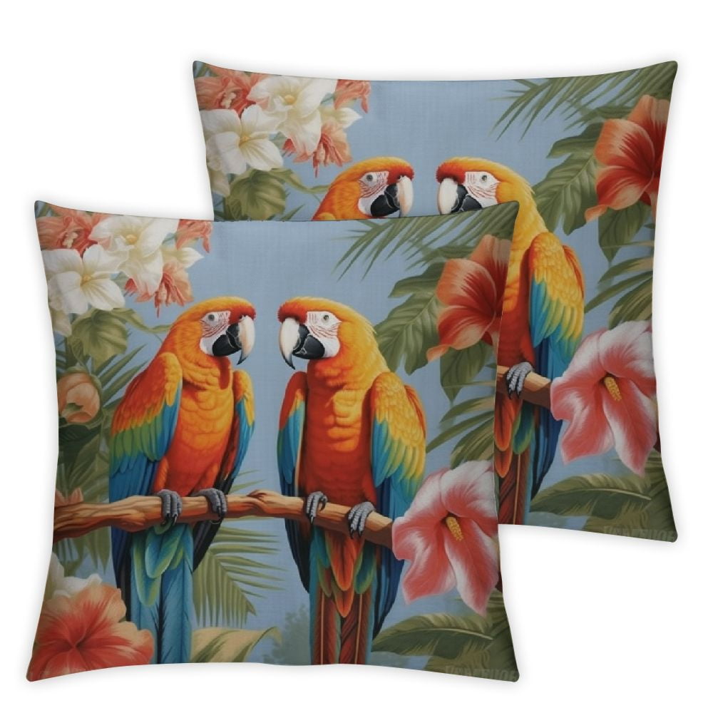 Comio Throw Pillow Cases Parrots Sea Beach Hawaiian Palm Tree Banana