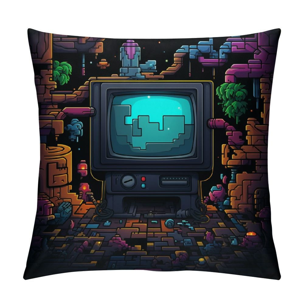 MLJA Throw Pillow Cover 80S 8 Pixel Retro Arcade Game Old Video Design ...