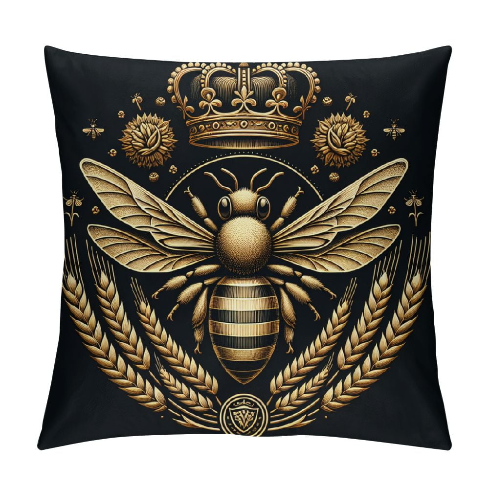 YANMS Throw Pillow Cover Bee Vintage Animal Retro Crown Floral Ear Bowknot Black Rectangular ...