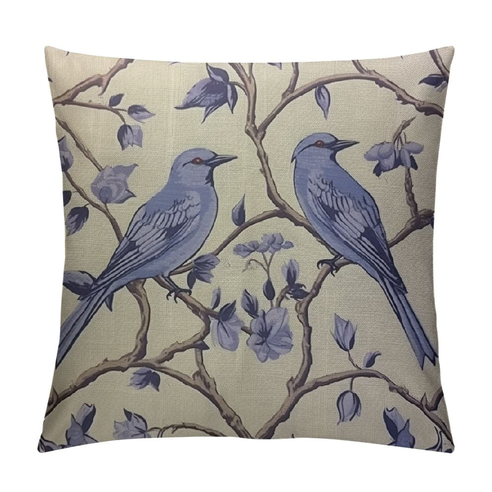 Comio Throw Pillow Cover Blue White Floral Square Pillowcases Spring