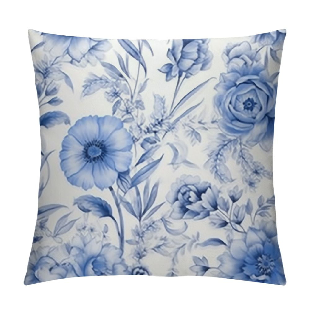 COMIO Throw Pillow Cover,Blue and White Porcelain Chinese Art Flower ...