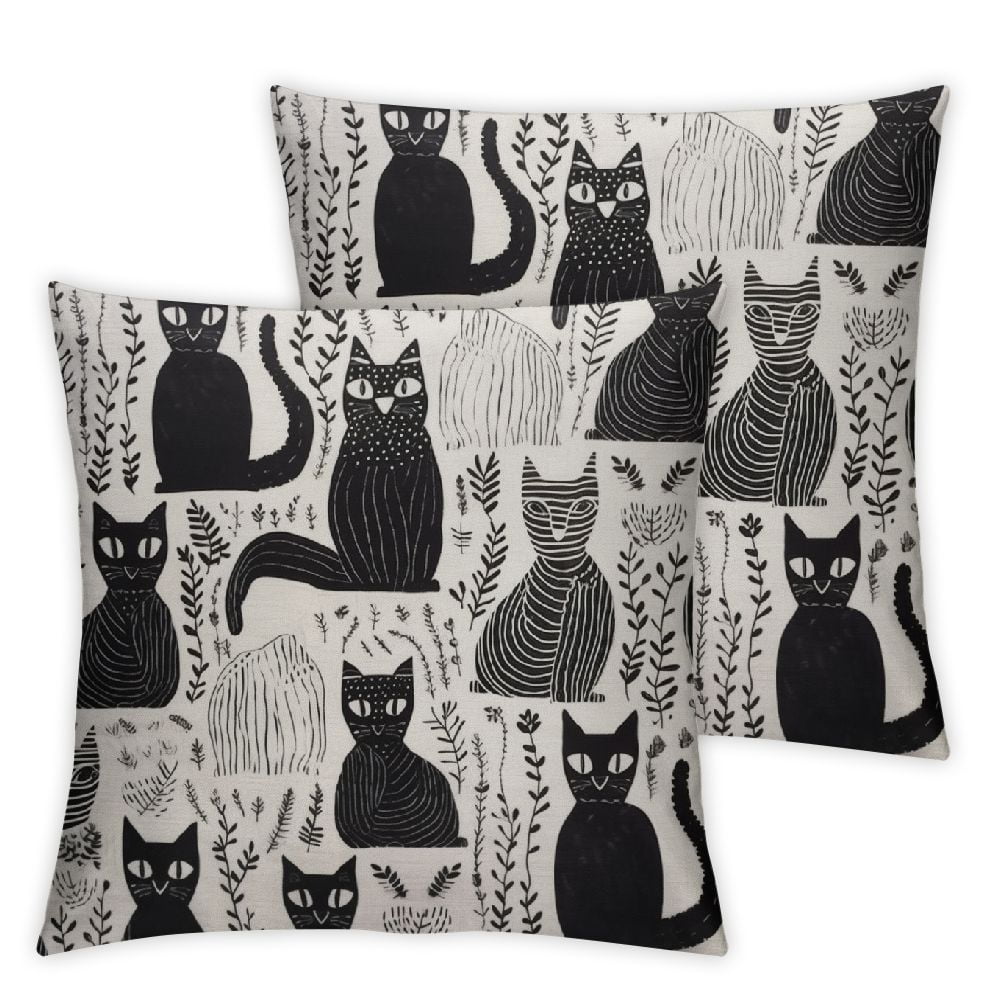 COMIO Throw Pillow Cover, Cat Pillow Cover, Abstract Kitten with Cute ...