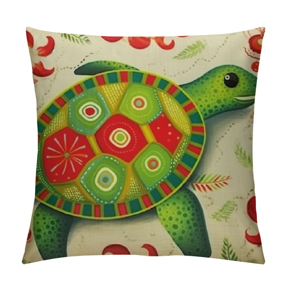 COMIO Throw Pillow Cover Christmas Turtle with Seasons Greetings ...