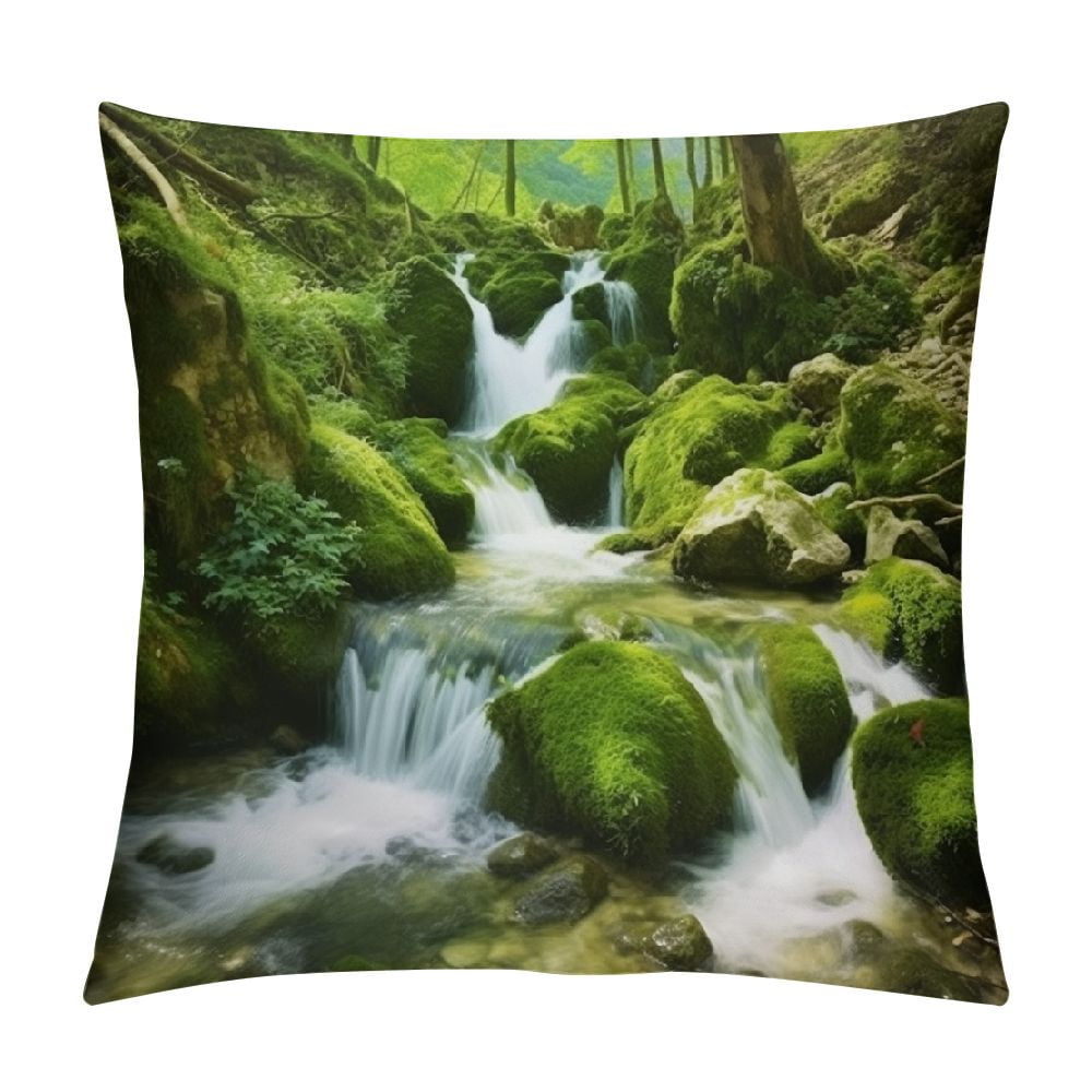 COMIO Throw Pillow Cover Decor Cases Square Fall Green Stone Scene ...