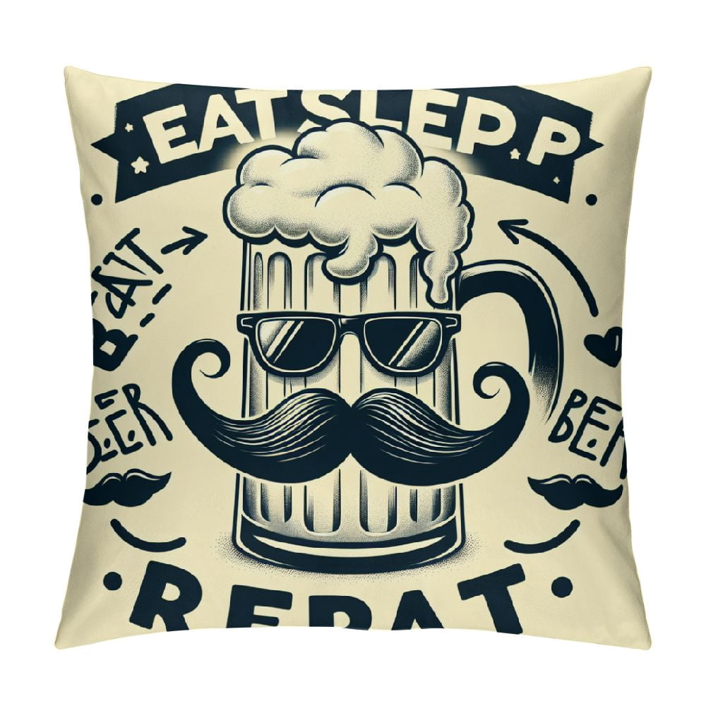 COMIO Throw Pillow Cover Eat Sleep Funky Beer Summer Rectangular Sofa ...