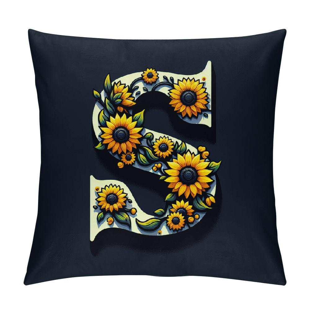 COMIO Throw Pillow Cover English Alphabet S Sunflowers Letter Symbol ...