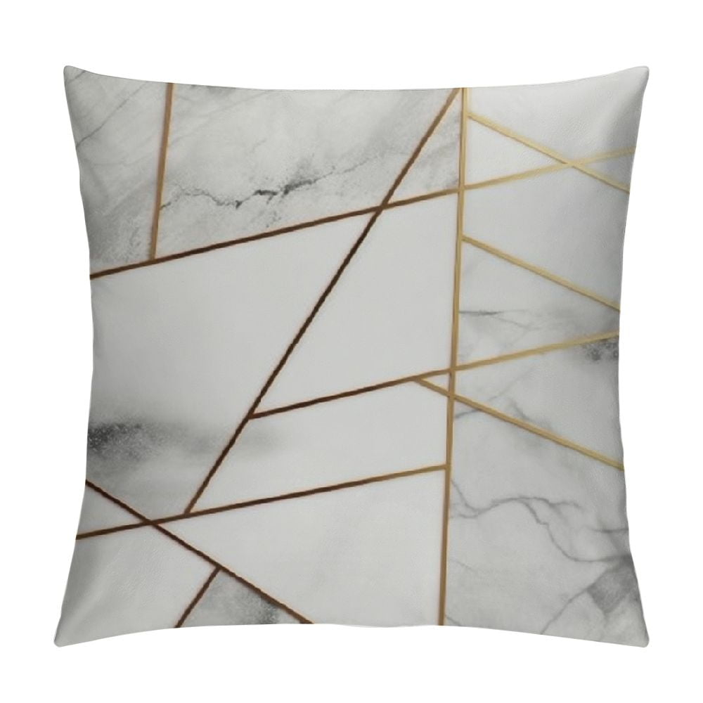 COMIO Throw Pillow Cover Gray Stone Marble Design with Golden Geometric ...