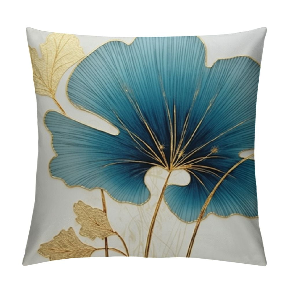 COMIO Throw Pillow Cover Green Plant Leaves - Teal Gold Ginkgo Leaf ...
