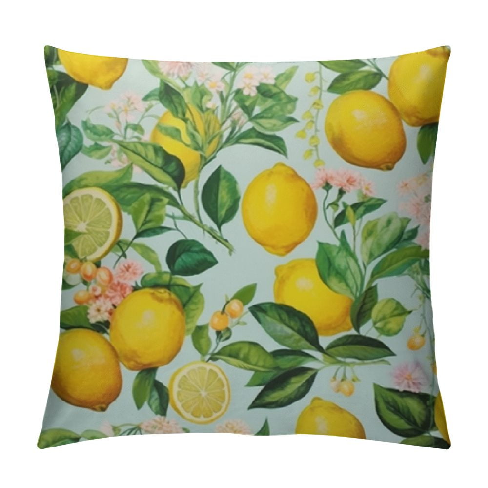 Comio Throw Pillow Cover Lemon Summer Lemon Fruits Tree Branches Leaves