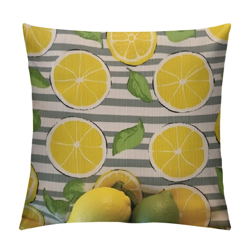 COMIO Throw Pillow Cover Lemons Black and White Stripes Summer Fresh ...