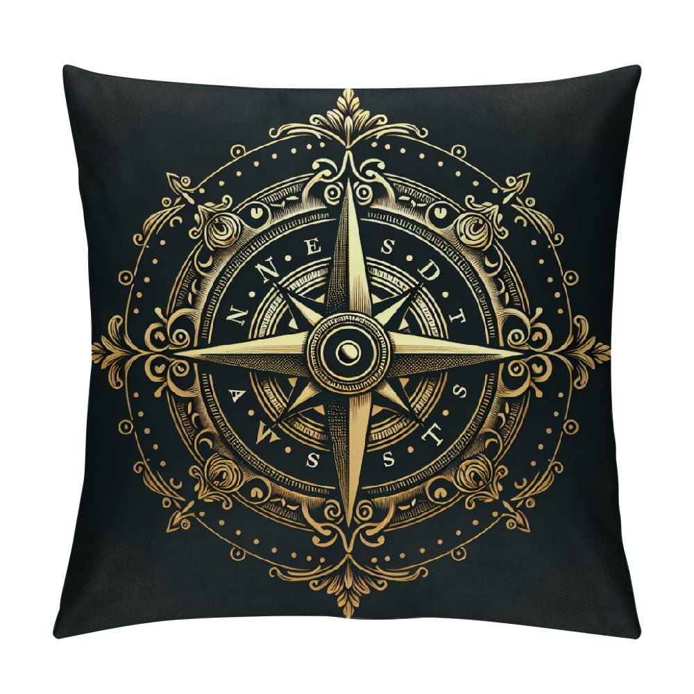 COMIO Throw Pillow Cover Map Golden Ornate Compass Rose Treasure Old ...