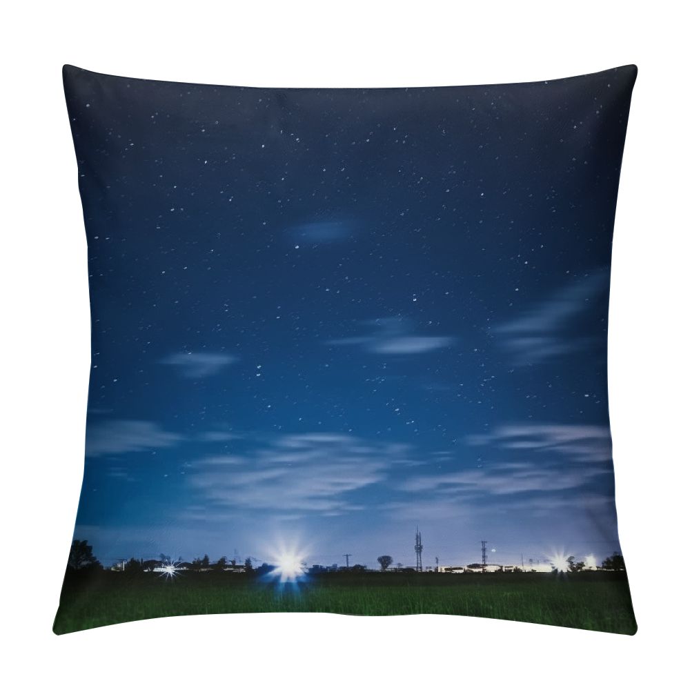 COMIO Throw Pillow Cover Night City City at Night City Night Skyline ...