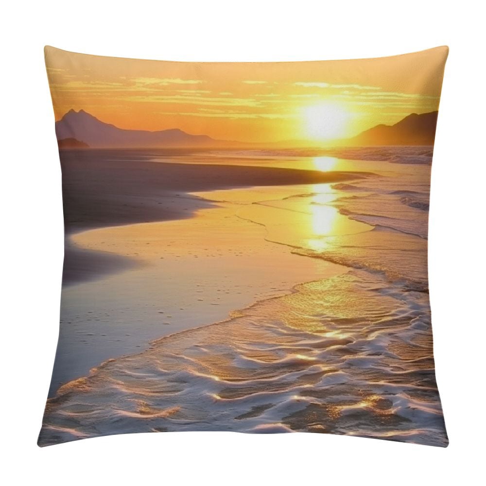 COMIO Throw Pillow Cover Ocean Volcano Mountains Wave Sunset Seascape ...