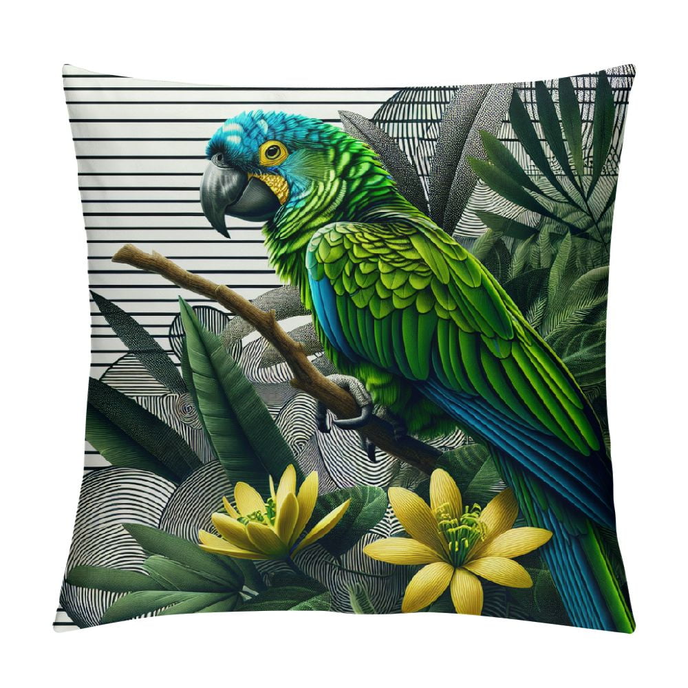 COMIO Throw Pillow Cover Parrot Bird Floral Exotic Tropical Plants ...