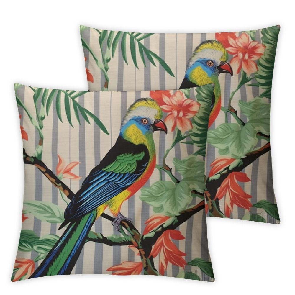 MLJA Throw Pillow Cover Parrot Bird Floral Exotic Tropical Plants Black ...