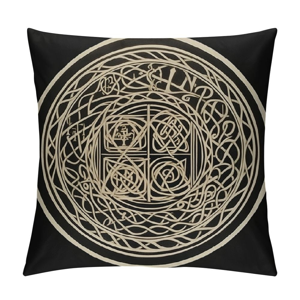 COMIO Throw Pillow Cover Scandinavian Pattern and Circle of Norse Runes ...
