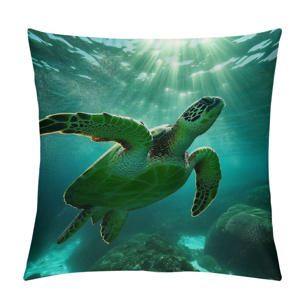 COMIO Throw Pillow Cover Sea Turtle Cute Nautical Animal Ocean Theme ...