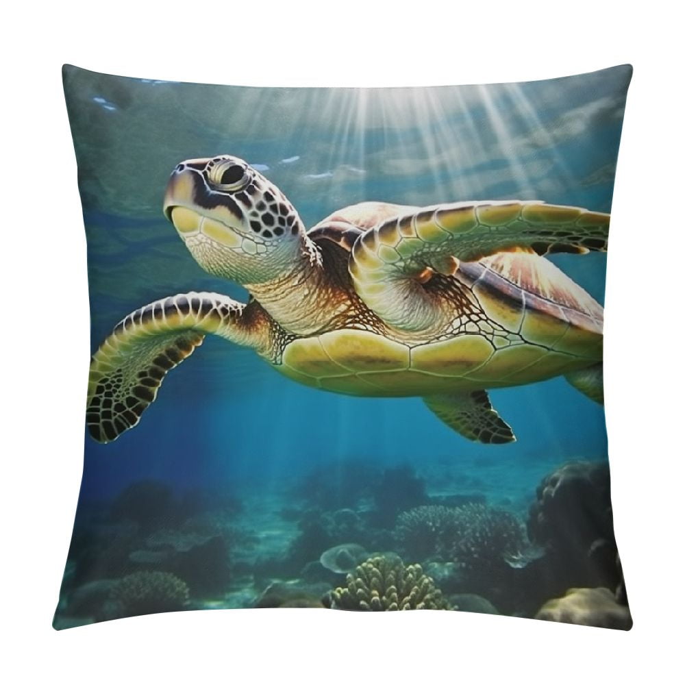 COMIO Throw Pillow Cover Sea Turtle Cute Nautical Animal Ocean Theme ...