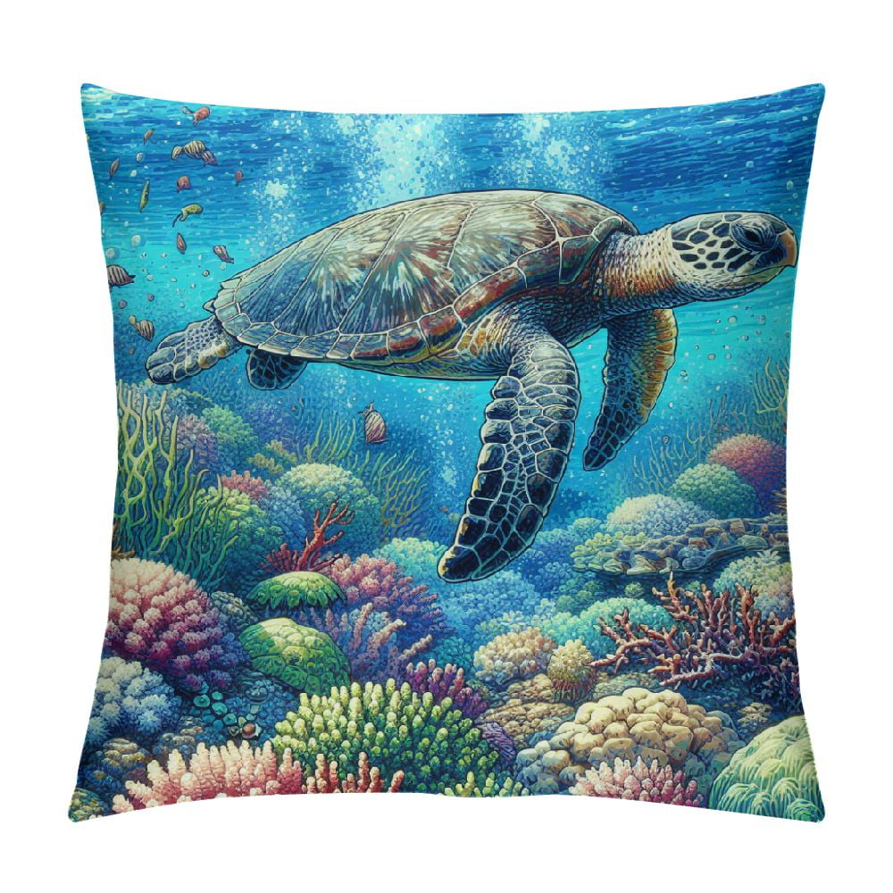 COMIO Throw Pillow Cover Sea Turtle Ocean Theme Nautical Animal ...